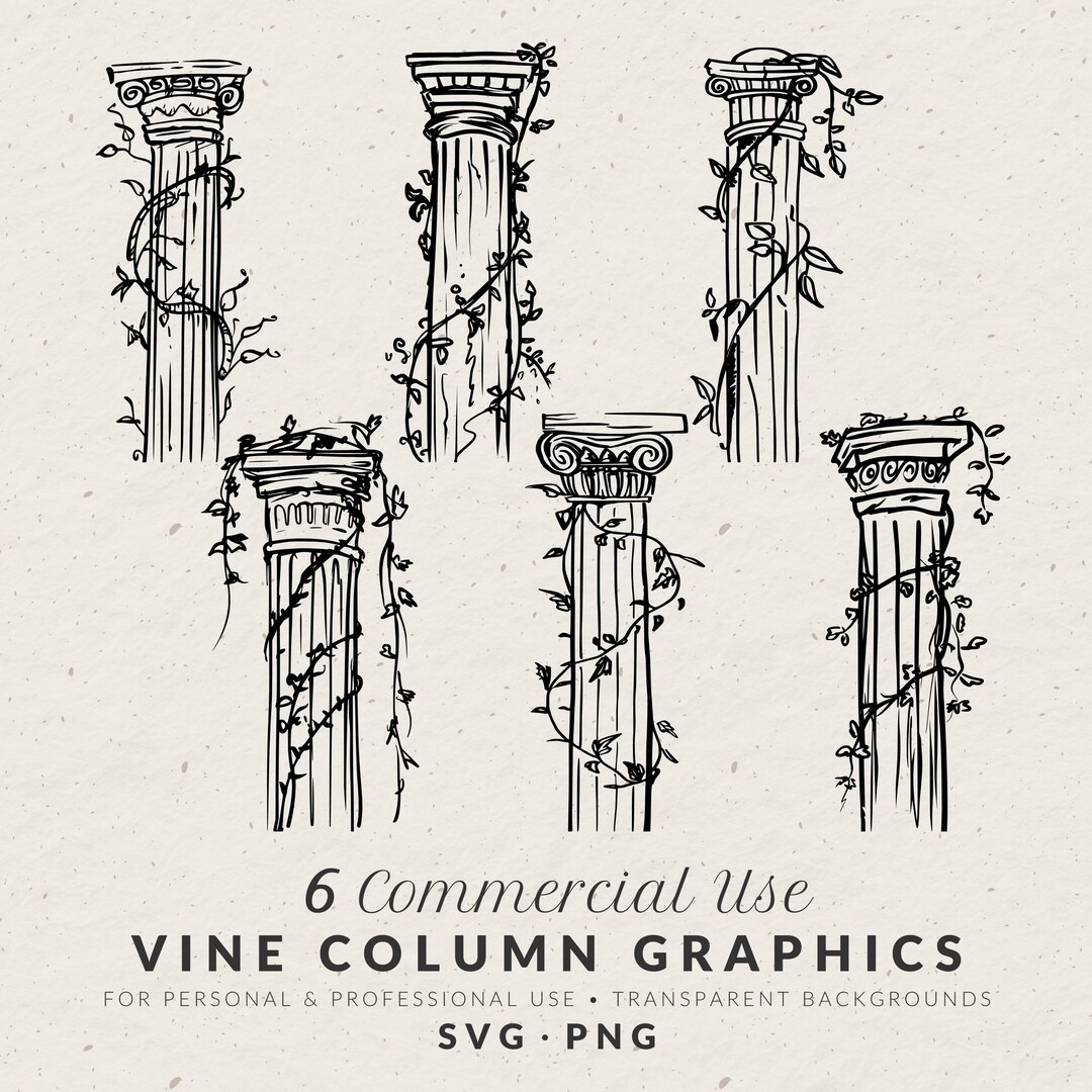 Hand Drawn Greece Vine Columns Illustration Bundle SVG PNG Vintage ...