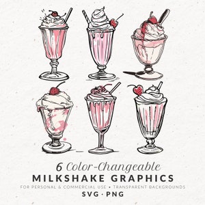 Hand Drawn Retro Milkshake Illustrations SVG PNG, Color Dessert Food ...