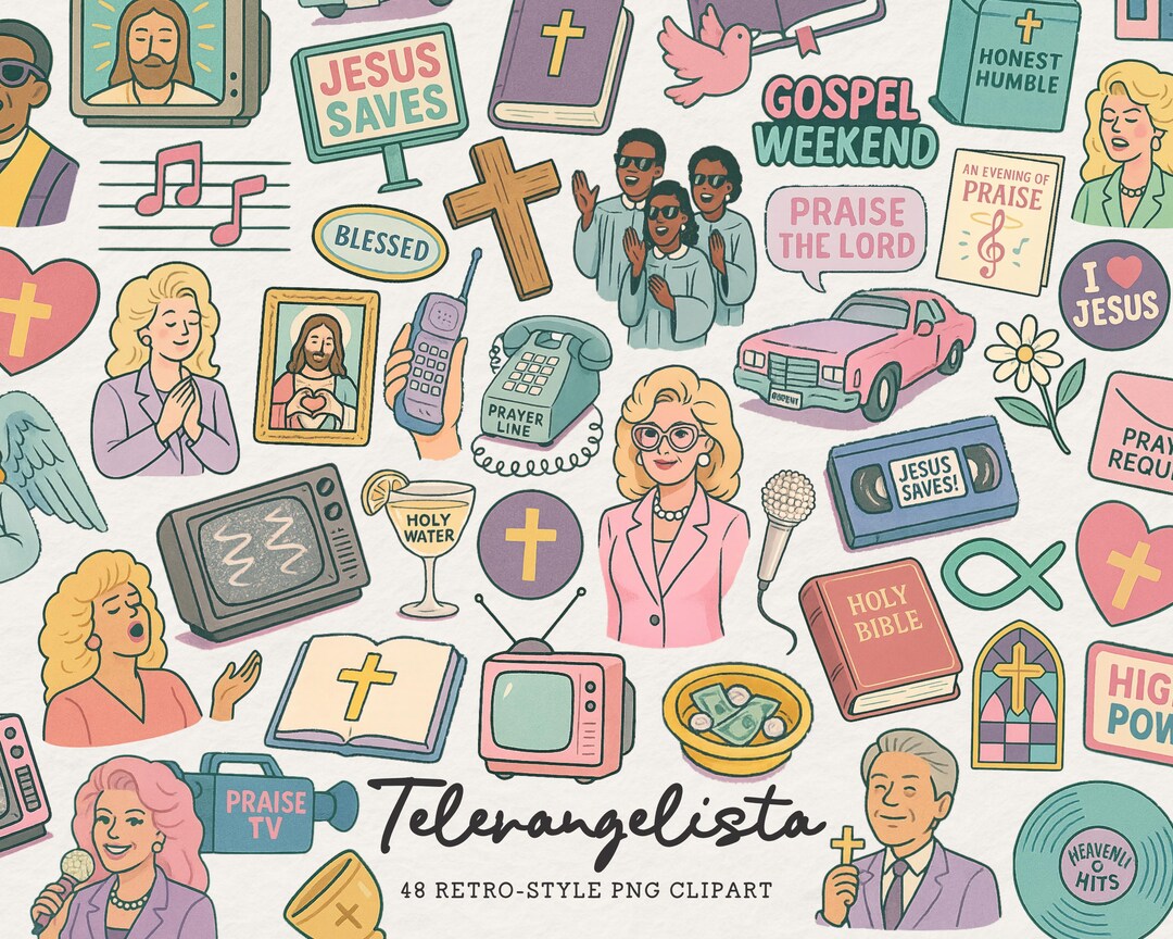 90s Televangelist Aesthetic Clipart Bundle, Jesus Christian Church ...