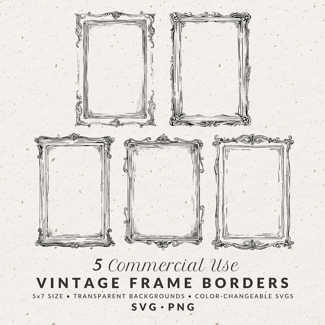 Hand Drawn Vintage Picture Frame Border Illustration Bundle SVG PNG ...
