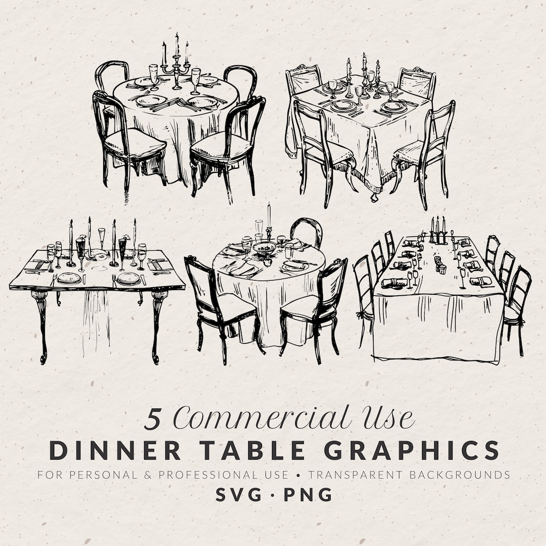 Hand Drawn Dinner Table Illustration SVG PNG, Hand Drawn Wedding Table ...