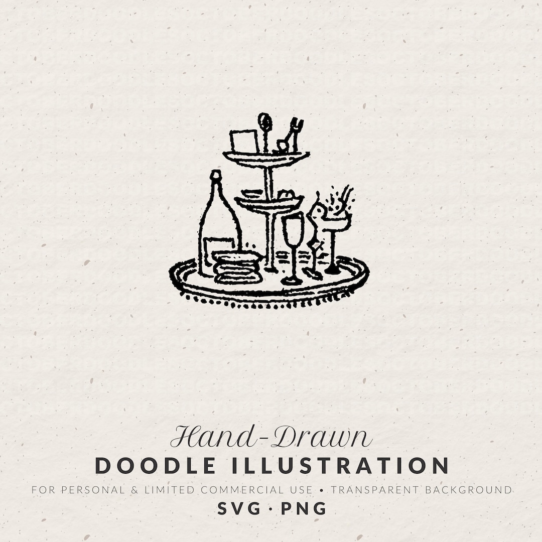 Hand Drawn Room Service Cart Doodle – Whimsical Line Art Clipart (SVG ...