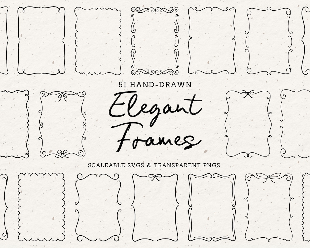 Elegant Wedding Invitation Border Frame Set, Hand Drawn Whimsical ...