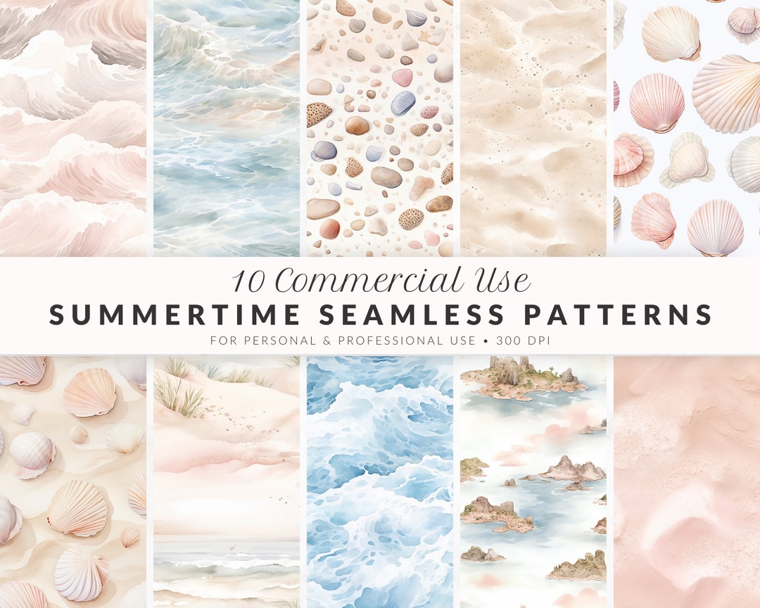 Watercolor Beach Seamless Patterns, PNG, Seamless Pattern Bundle ...