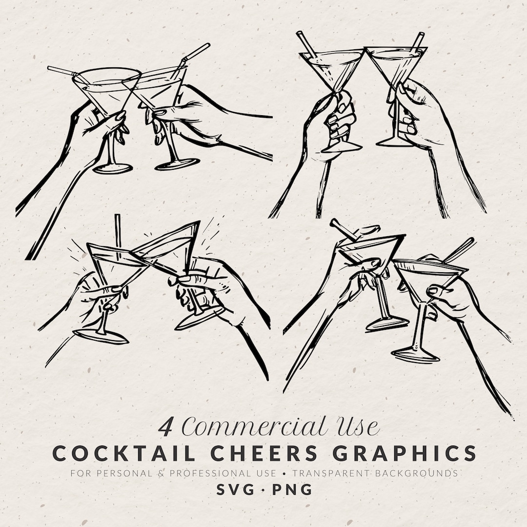 Hand Drawn Martini Cheers Illustration SVG PNG, Cocktail Icons ...