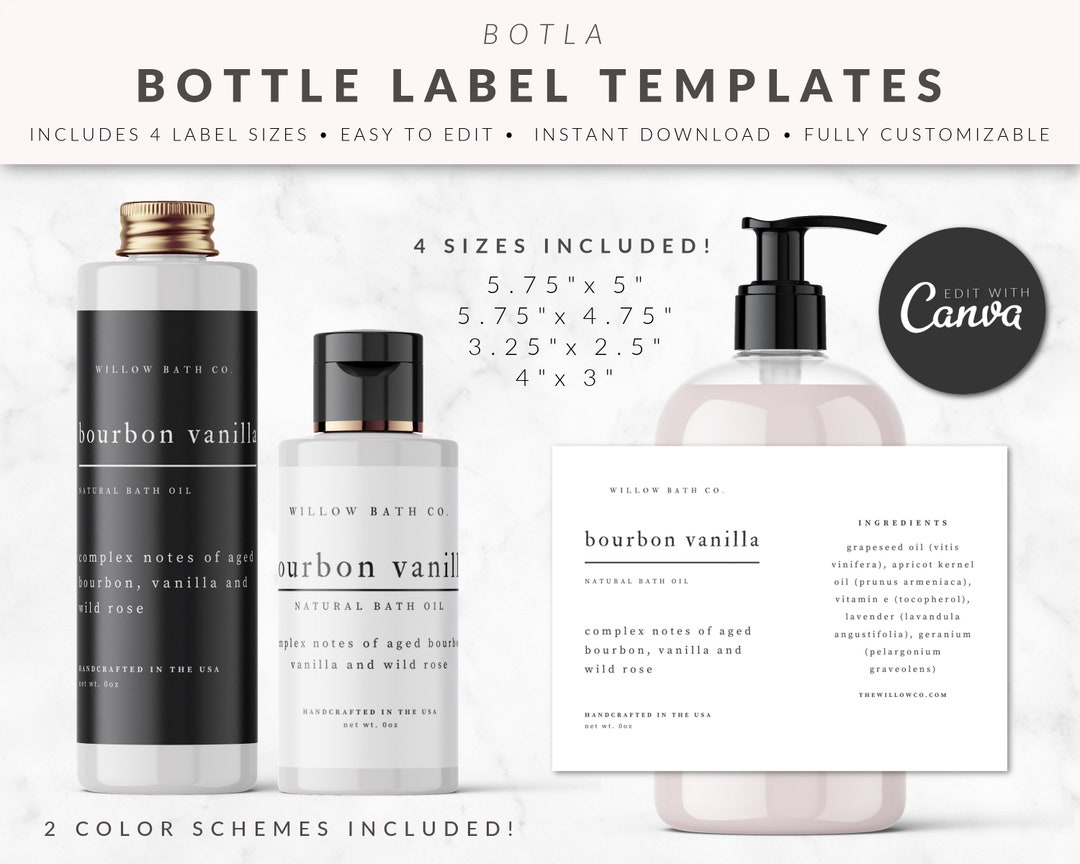 Wraparound Bottle Label Template for Canva, Product Label Design ...