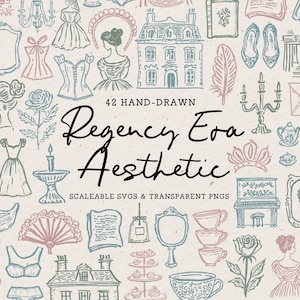 Regency Era Clipart, Hand Drawn Doodle Illustration Bundle, Whimsical ...