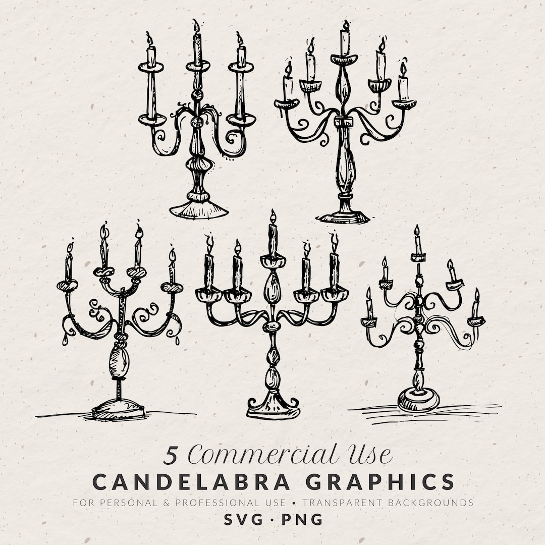Hand Drawn Candelabra Illustration SVG PNG, Hand Drawn Wedding Icons ...