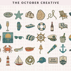 Nautical Retro Clipart Bundle, Coastal Summer Clip Art for Party ...
