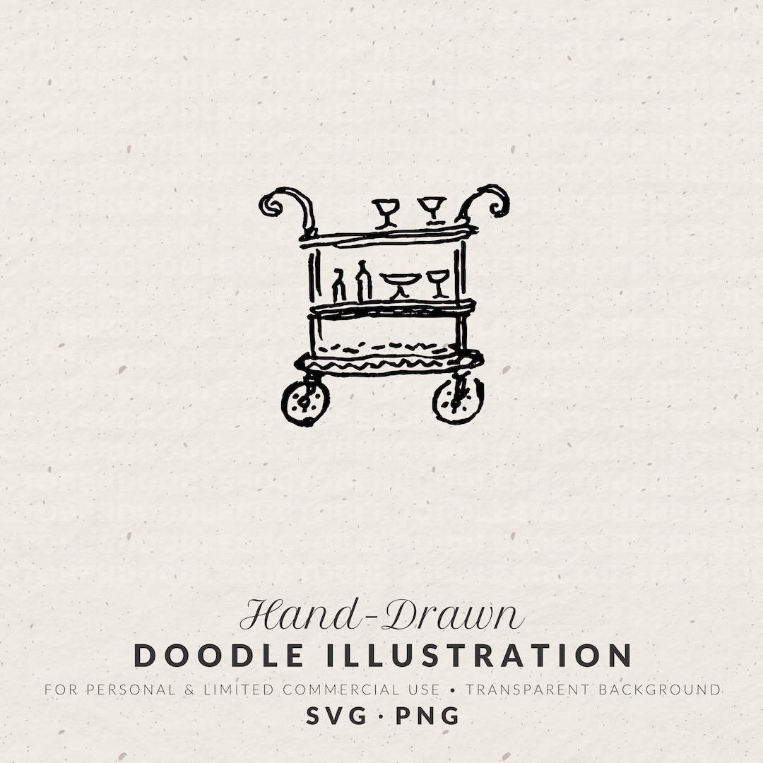 Hand Drawn Bar Cart Doodle Illustration Clipart, SVG PNG Digital File ...