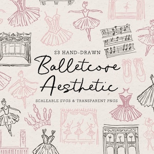 Ballet Aesthetic Clipart, Hand Drawn Balletcore Doodle Illustration ...