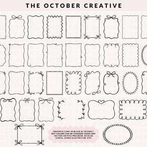 Hand Drawn Wedding Frames With Bows and Ribbons, Illustration Bundle ...