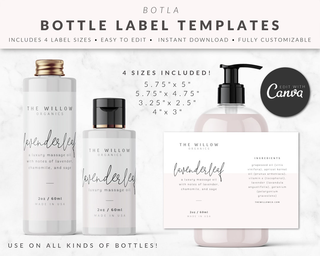 Wraparound Bottle Label Template For Canva Label Design Etsy
