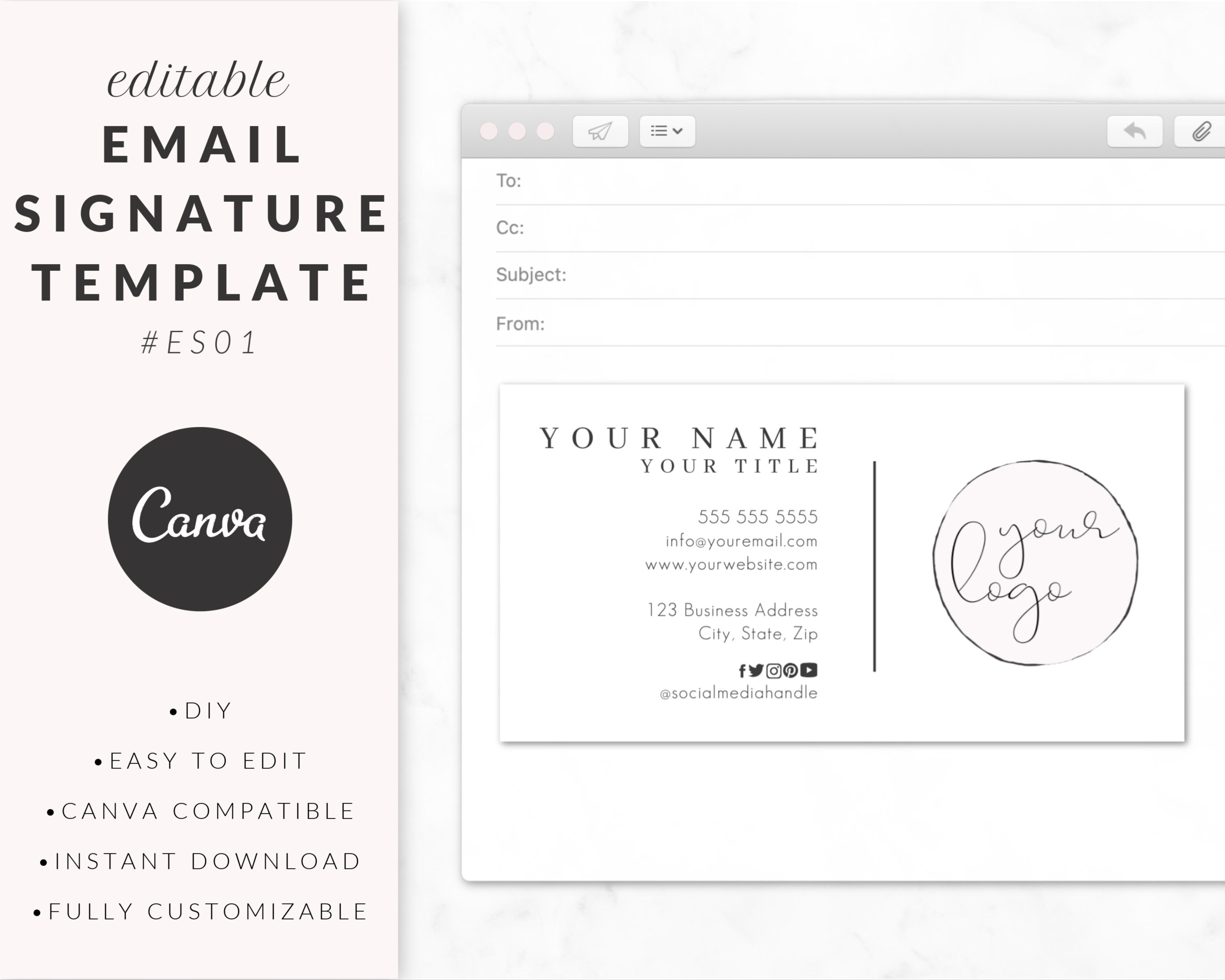 Email Signature Template For Canva Editable Email Signature Etsy