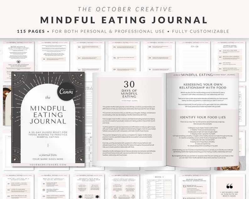 30 Days of Mindful Eating Journal Template Canva Template for - Etsy