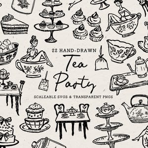 Tea Party Doodle Clipart, Whimsical High Tea Illustration Bundle, Hand ...