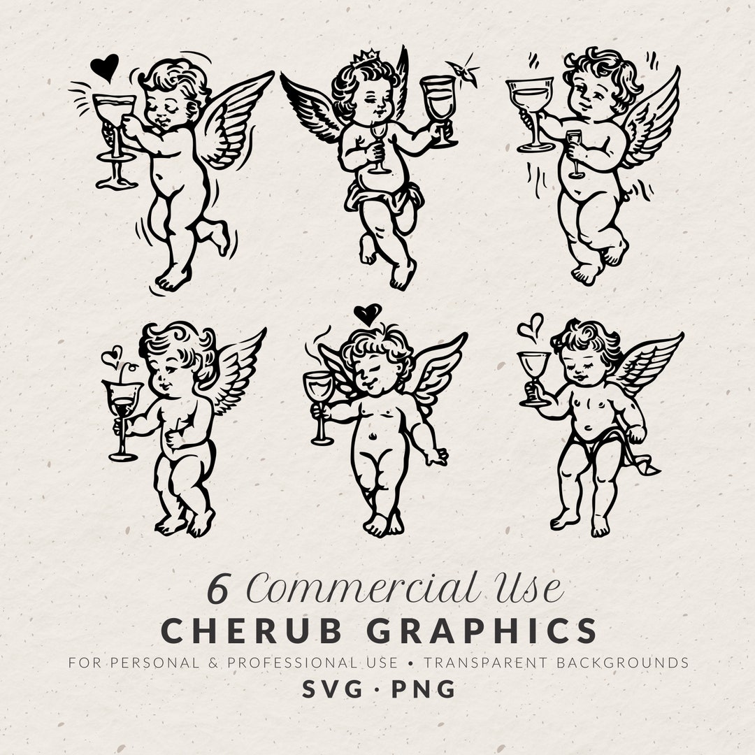 Hand Drawn Vintage Cherub Illustration SVG PNG, Hand Drawn Icons, Retro ...