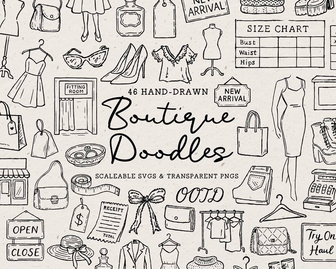 Clothing Store Boutique Clipart, Hand Drawn Shopping Doodle ...