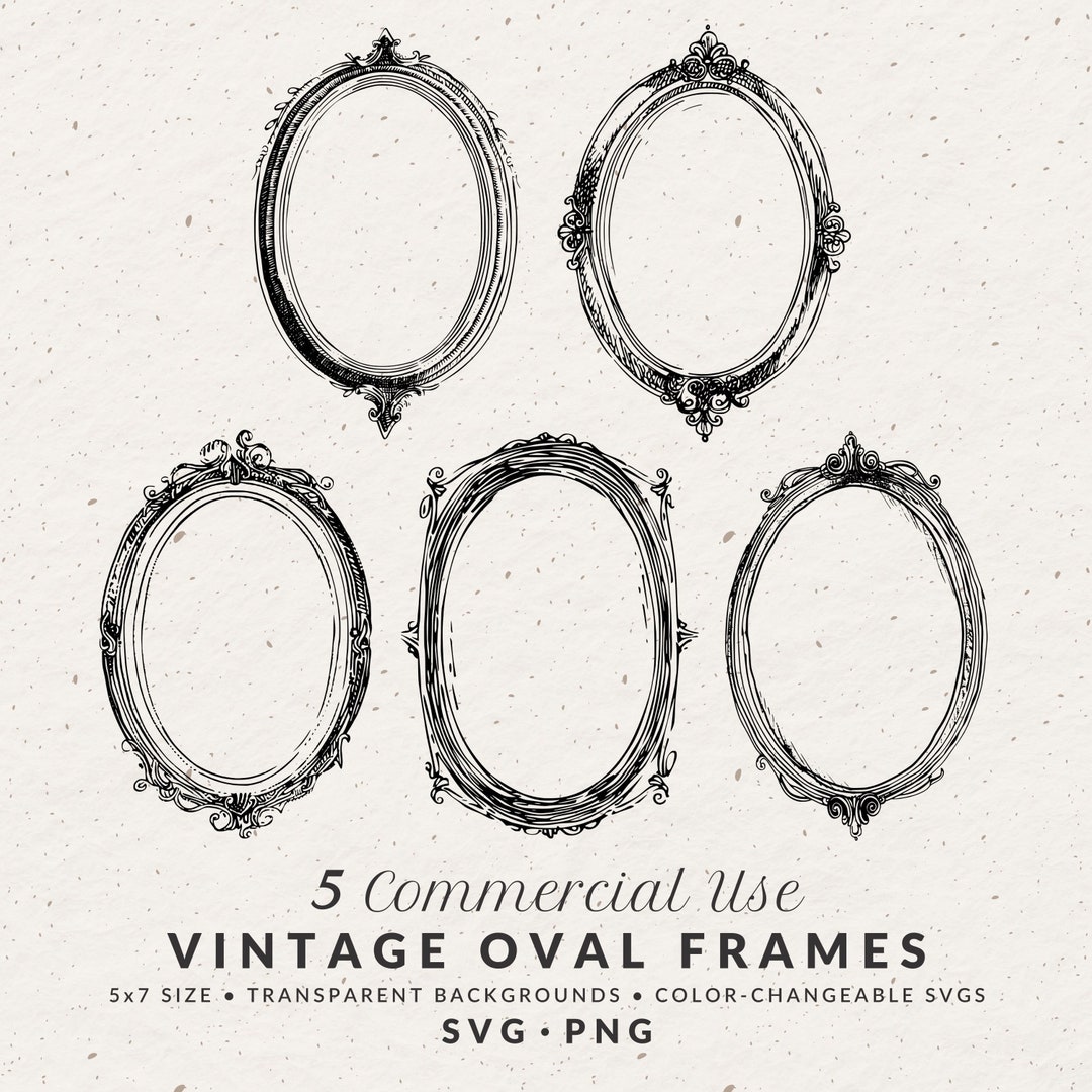 Hand Drawn Vintage Oval Picture Frame Border Illustration Bundle Set ...