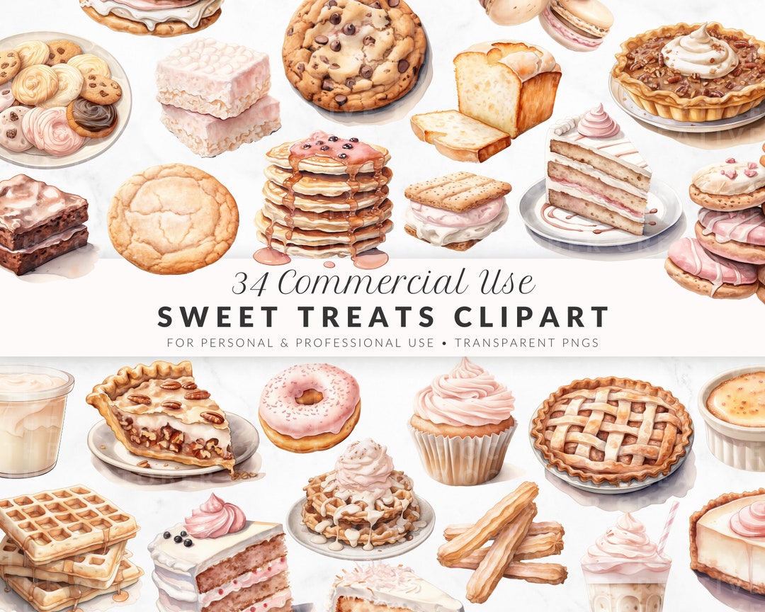 Watercolor Sweet Treats Clip Art Pngs, Dessert Clip Art, Clip Art ...