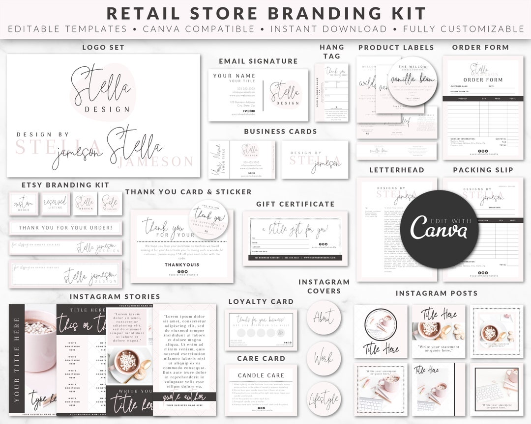 Retail Store Business Branding Kit for Canva, Editable Branding Package ...