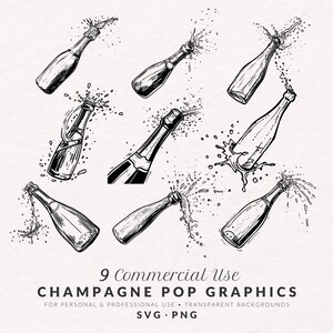 Hand Drawn Pop Champagne Illustration SVG PNG, Hand Drawn Icons ...