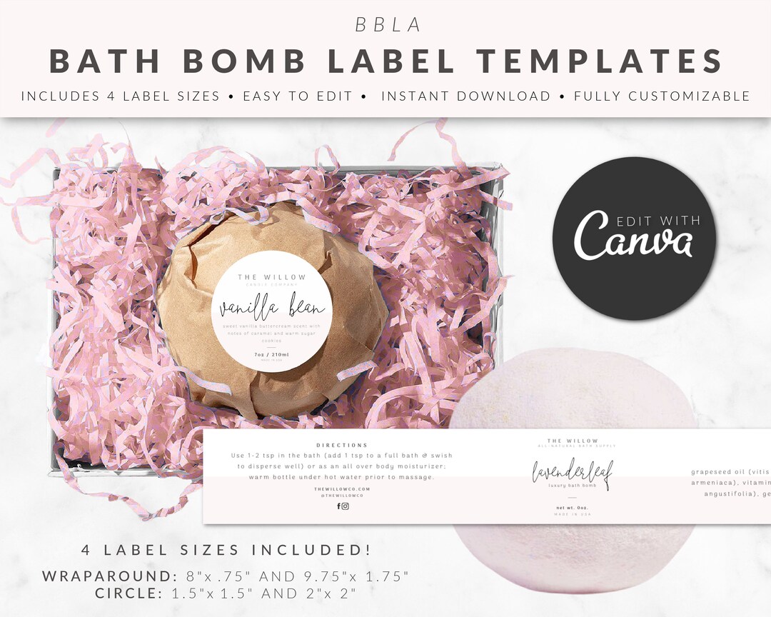 Bath Bomb Label Template Set for Canva, Product Labels, Editable Custom ...