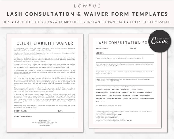 Lash Consultation Form and Waiver Templates for Canva Lash - Etsy