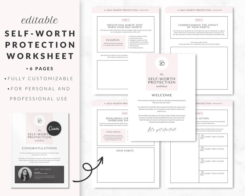 Self Worth Worksheet Template Done for You Life Coaching - Etsy