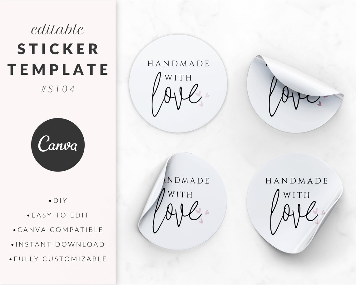 Handmade With Love Sticker Template for Canva, Label, Printable, DIY ...