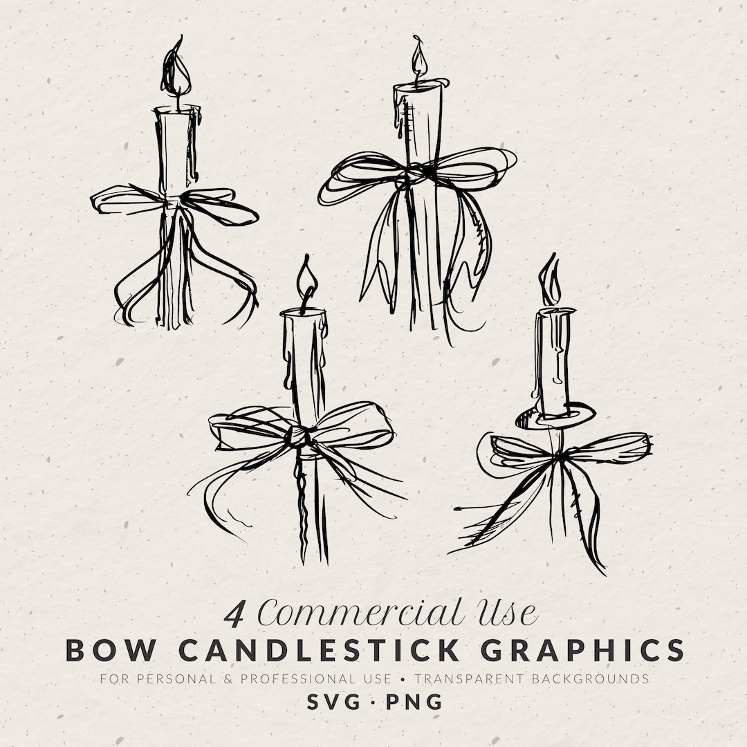Hand Drawn Ribbon Bow Candle Illustration Bundle SVG PNG, Vintage ...