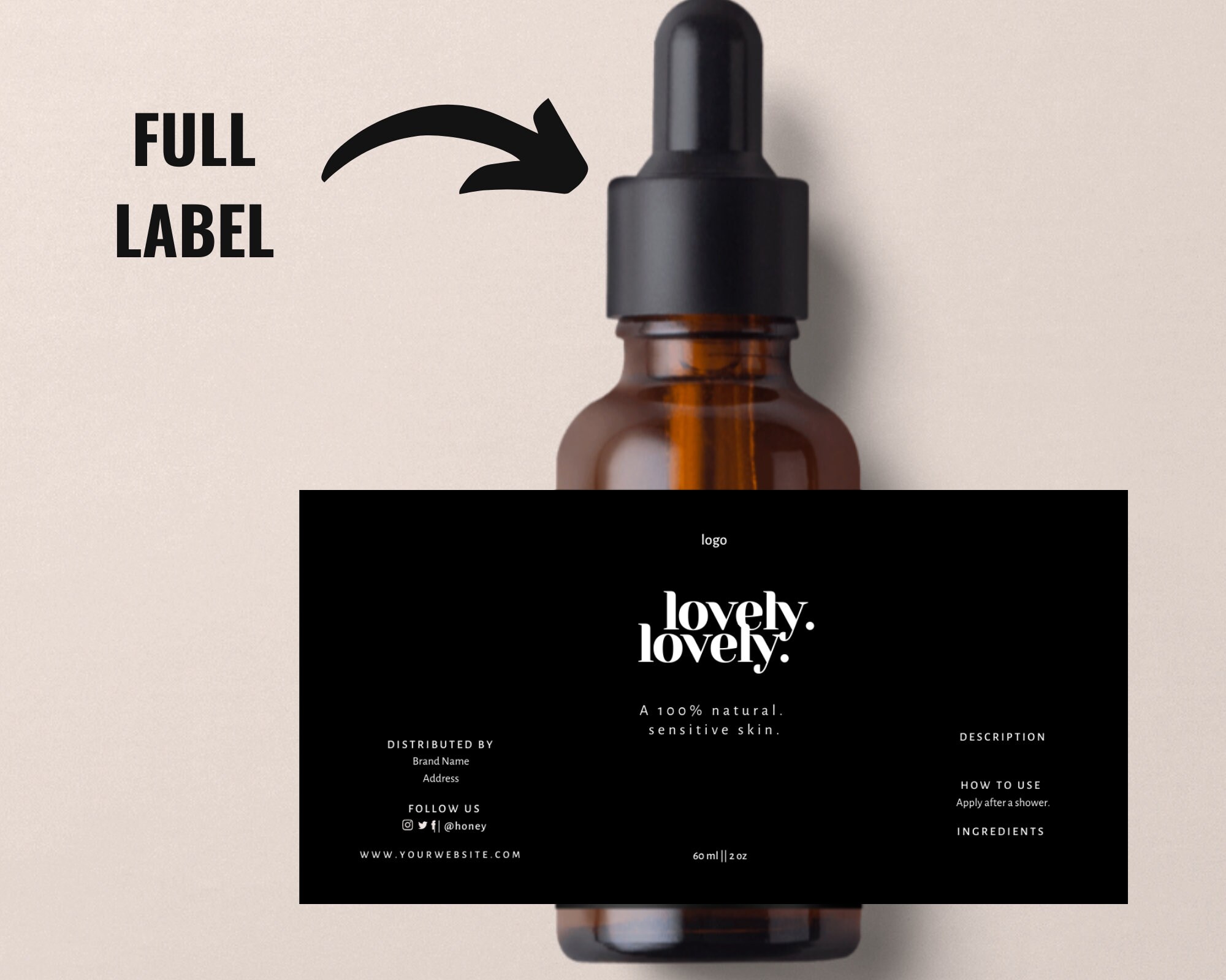 Skin Care Label Template, Skincare Product Label, Serum Label ...