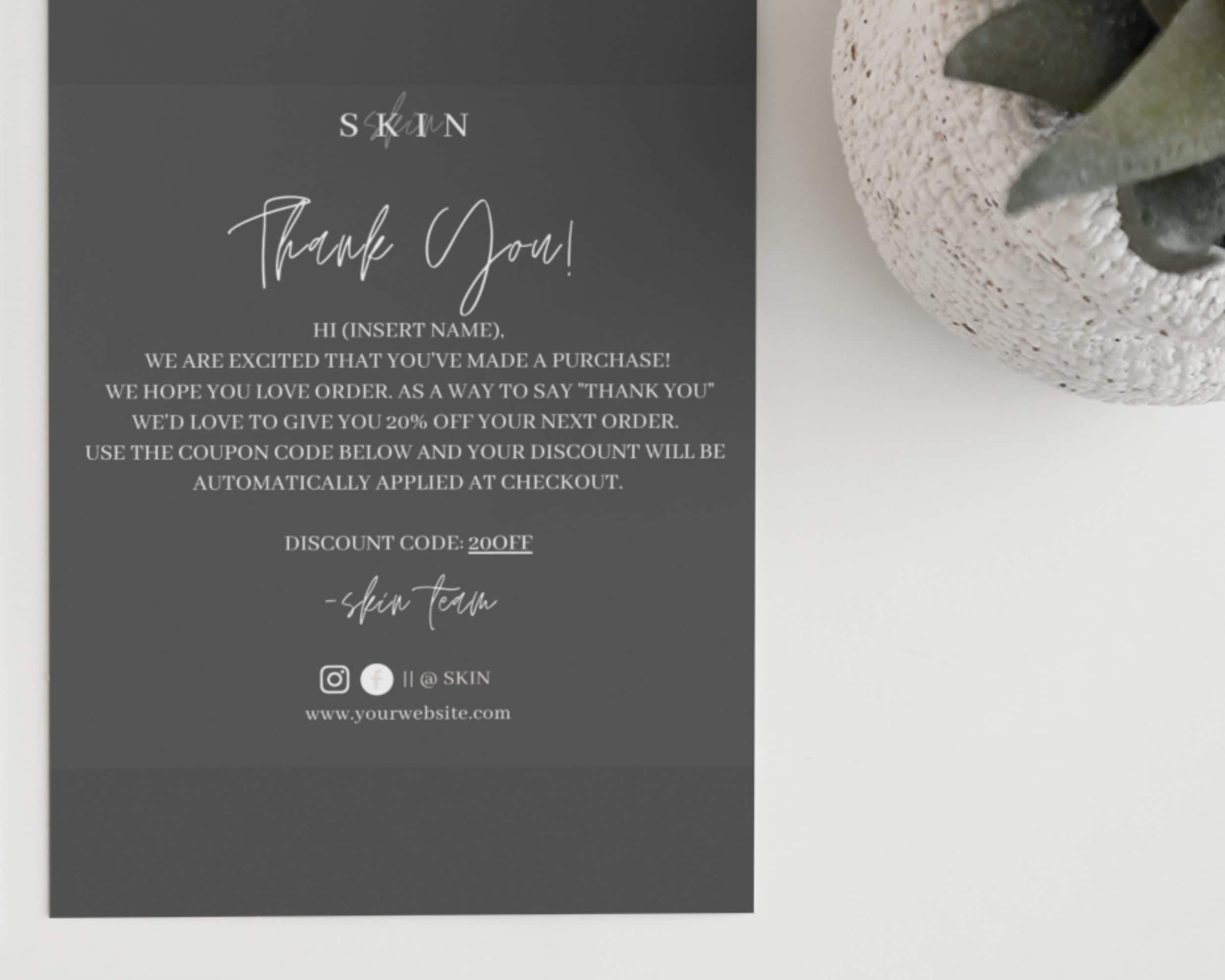 Thank You Card Template, Business Card, Editable Serum Card, Skincare ...