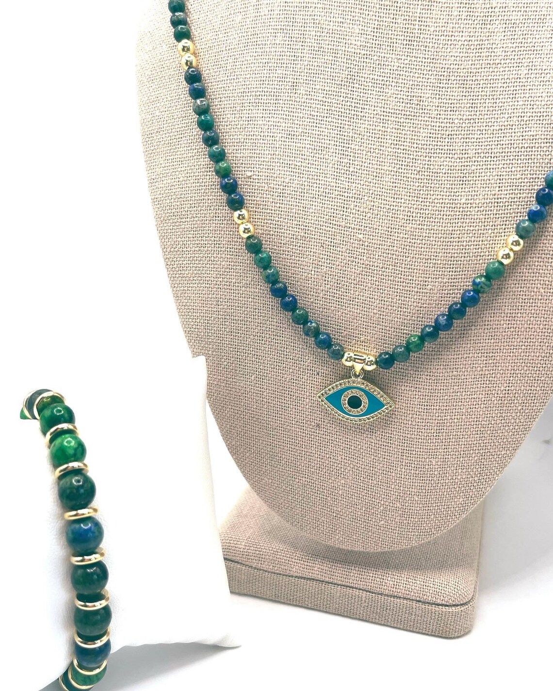 Azurite Crystal and Evil Eye Necklaces. Balance Energy New Age Jewelry ...