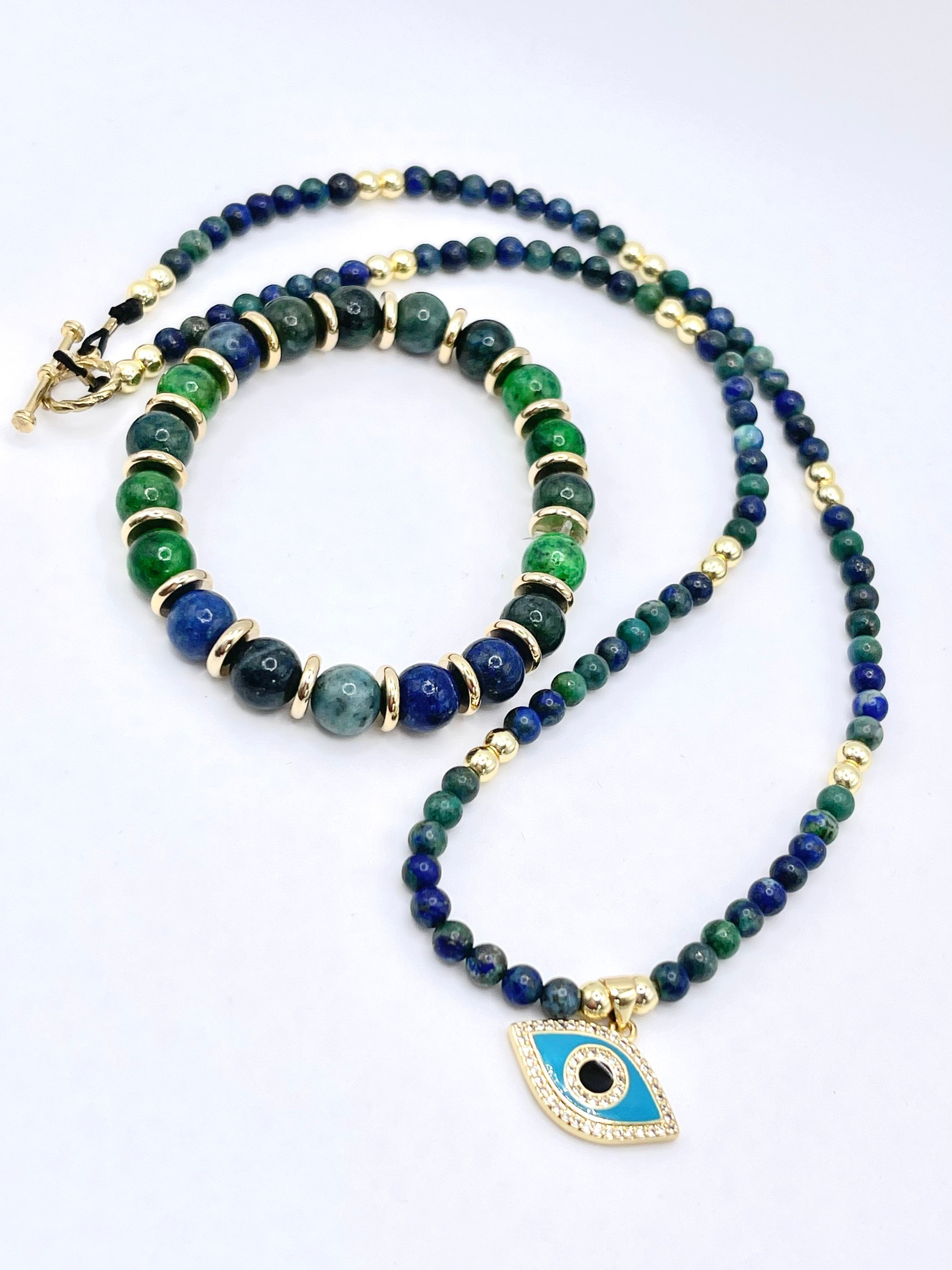 Azurite Crystal and Evil Eye Necklaces. Balance Energy New Age Jewelry ...