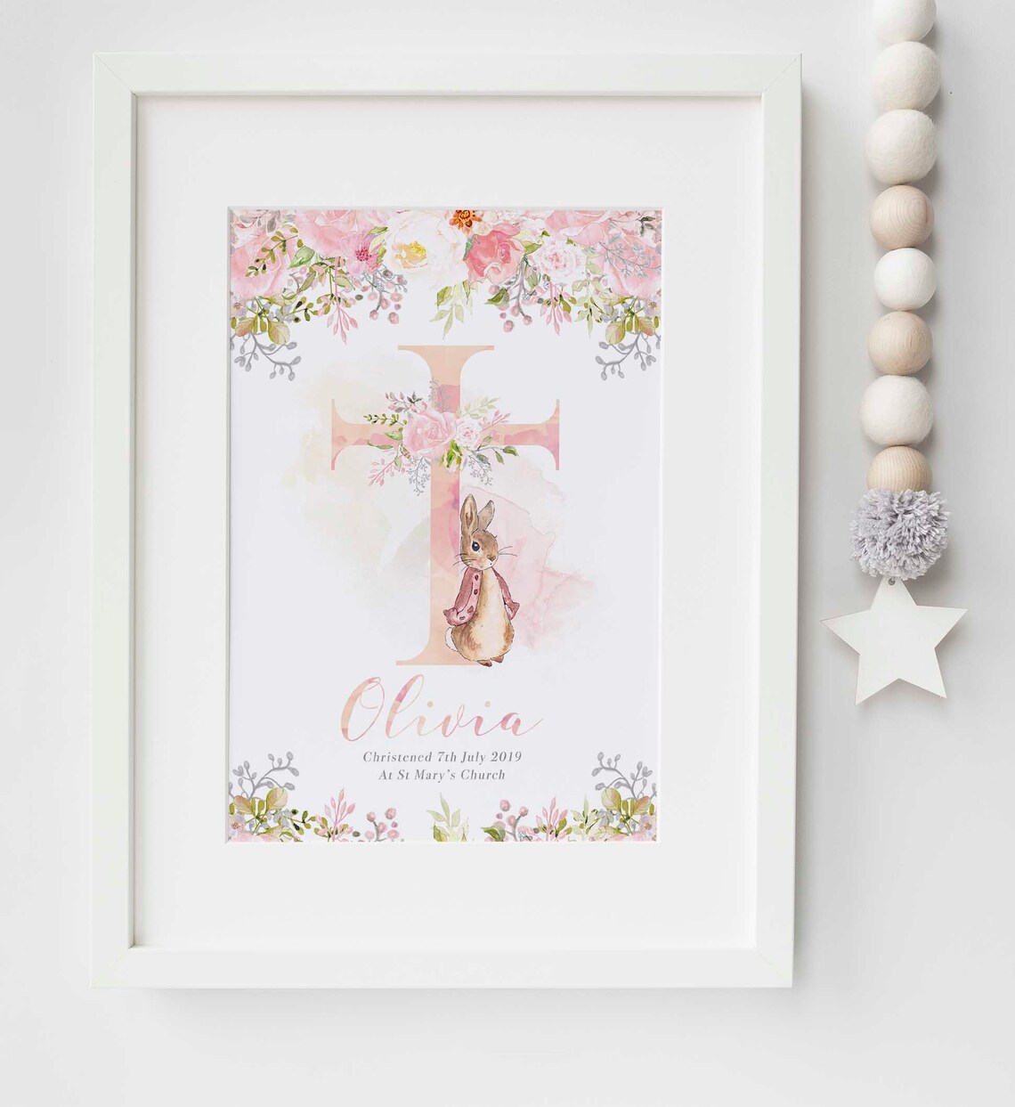 Peter Rabbit Beatrix Potter Christening Floral Cross | Etsy