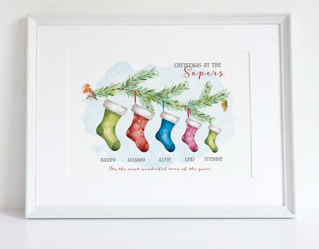 Christmas Stocking Socks Surname Family Tree Name Siblings Personalised ...