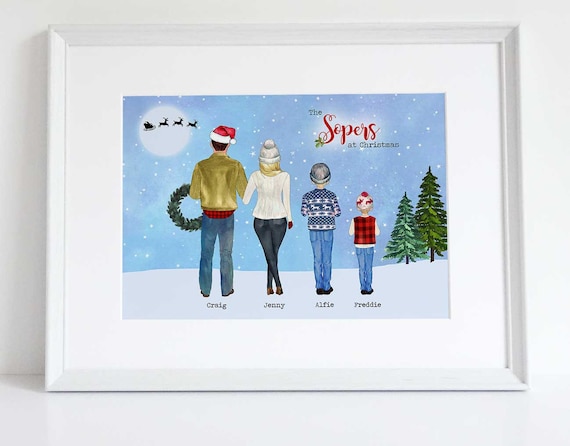 Christmas Family Tree Winter Scene Name Siblings Personalised | Etsy