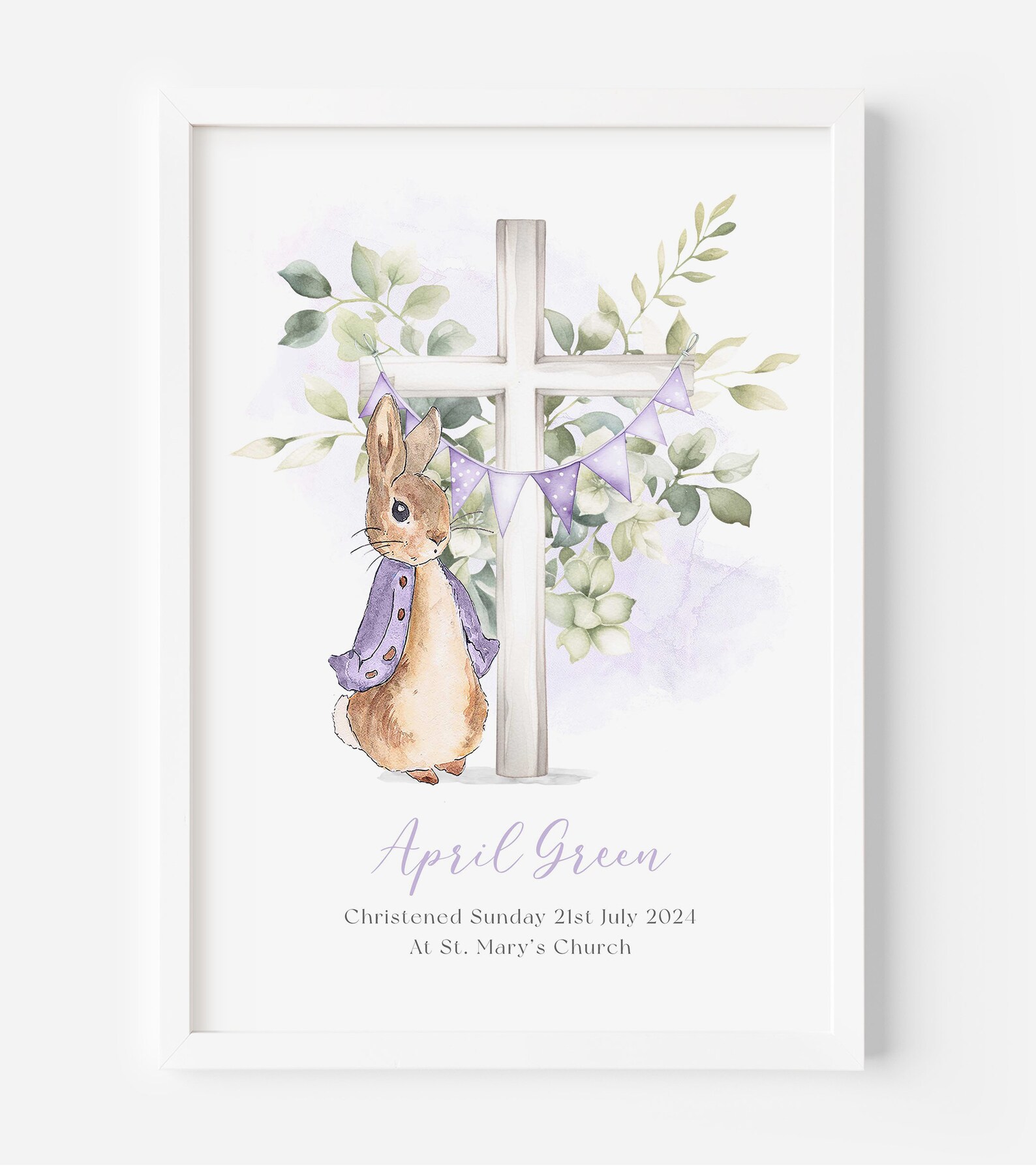 Personalized Peter Rabbit Christening Print, Floral Baptism Decor - Etsy