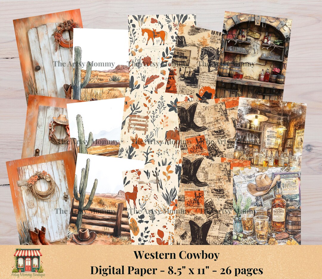 Cowboy Digital Paper. Rustic Country Western Backgrounds. 8.5x11 Cowboy ...