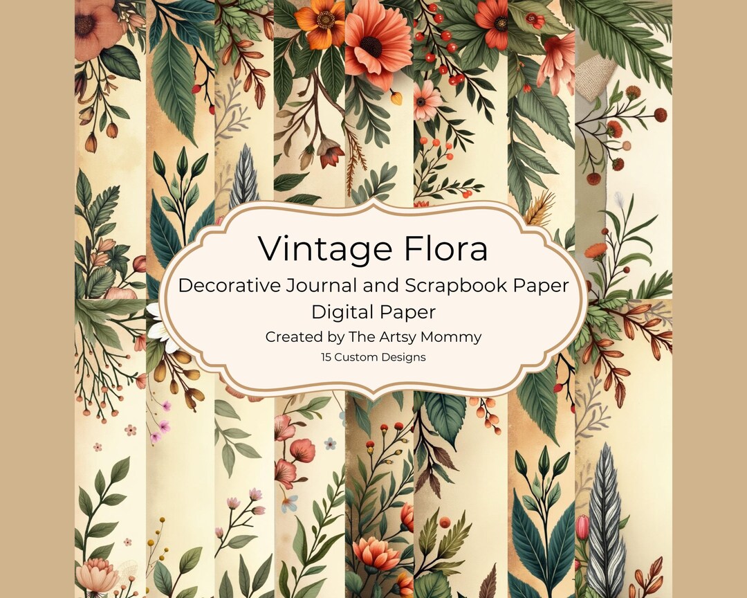 Custom Digital Floral Scrapbook Papers Vintage Parchment Journal Pages ...
