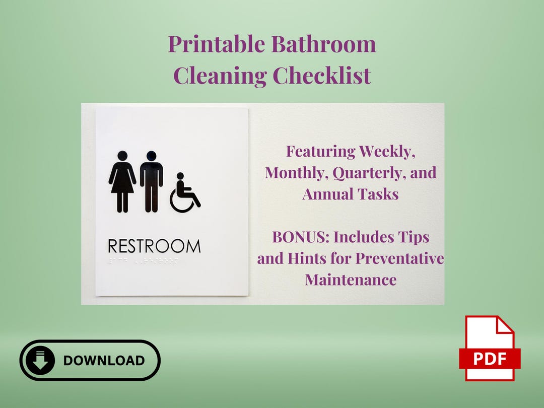 Printable Cleaning Checklist - Bathroom Cleaning. Weekly Checklist ...
