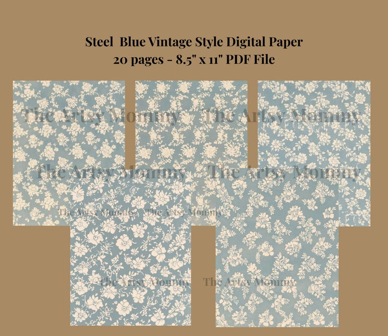 Vintage Dusty Blue Floral Digital Paper: Lace Scrapbook Pages & Junk ...