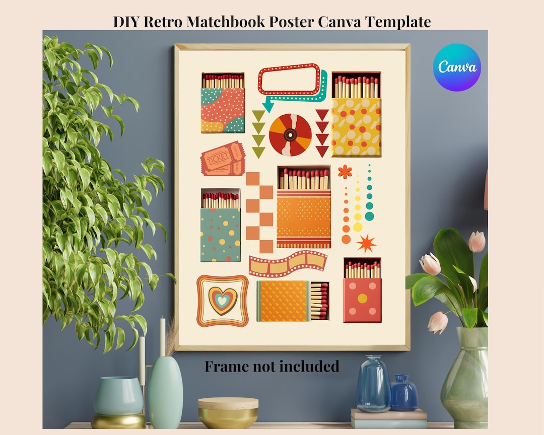 DIY Customizable Retro Matchbook Poster. Editable Canva Matchbox Template Design. Personalized ...