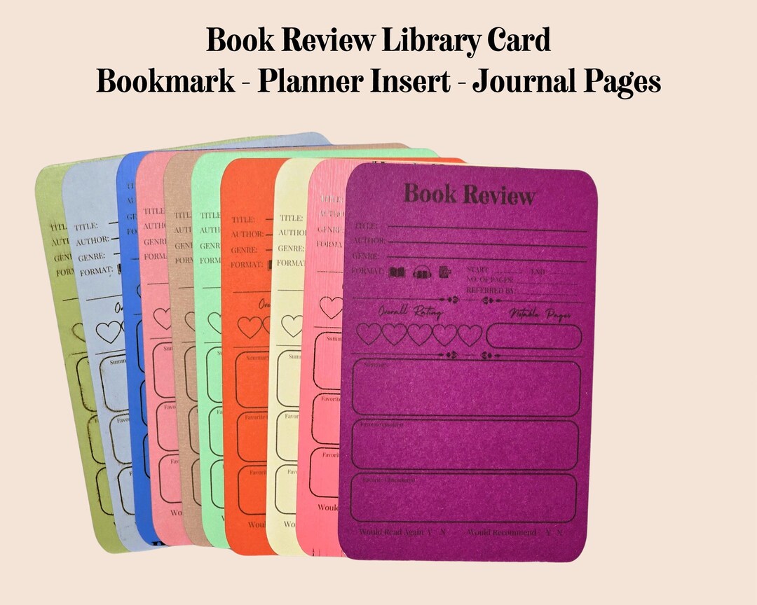 Book Review Library Card Bookmark Set of 3 Printed 3.5x5.25 Reading ...