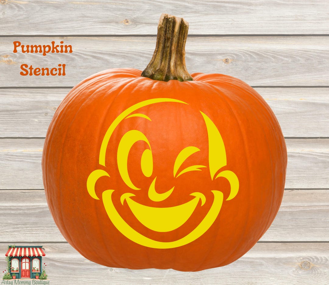 Funny Face Pumpkin Carving Stencil, Winking Jack O' Lantern (PDF ...