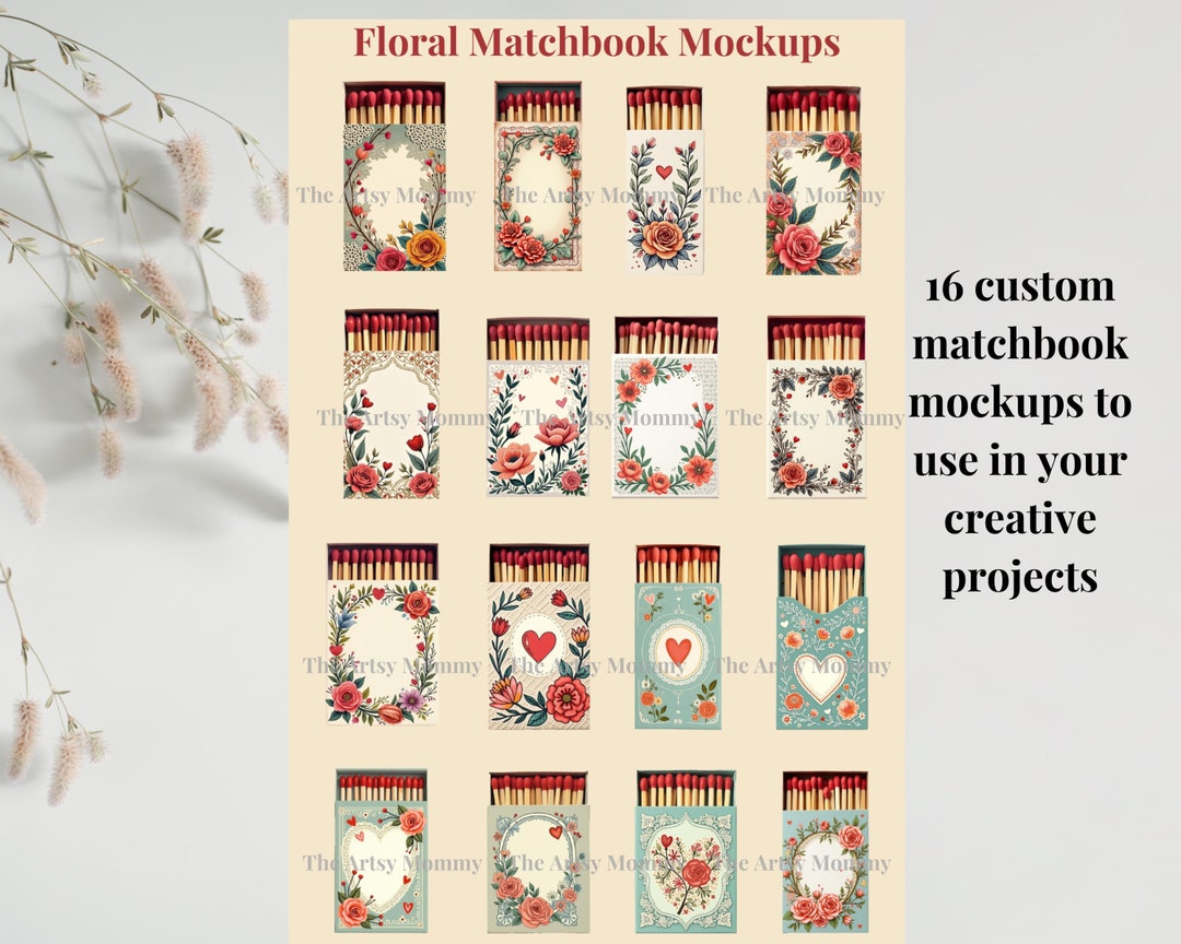 Floral Matchbook Template Bundle. Teal Orange PNG Mockups. Vintage ...