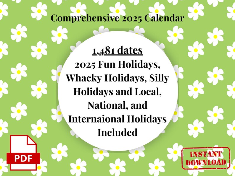2025 Holiday Calendar - Fun National, Local & Food Days PDF Download - Etsy