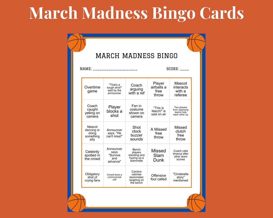March Madness Bingo Cards - 40 Printable Basketball Tournament Party ...