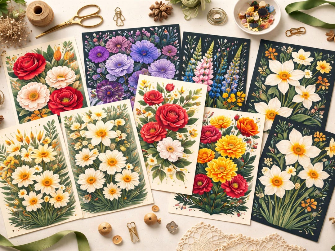Birth Month Flower Vision Board Digital Paper Pack. Scrapbook & Junk ...